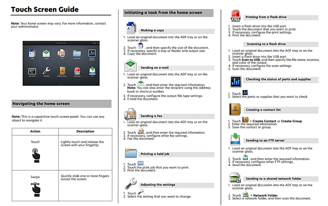 Lexmark eTask Touch Screen Guide